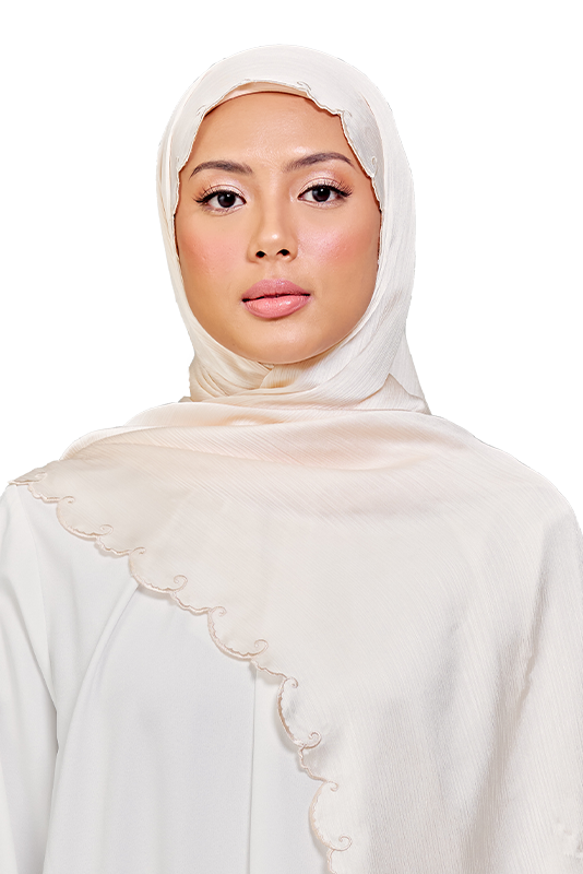 Sulam Melor Scarf in Pearly White